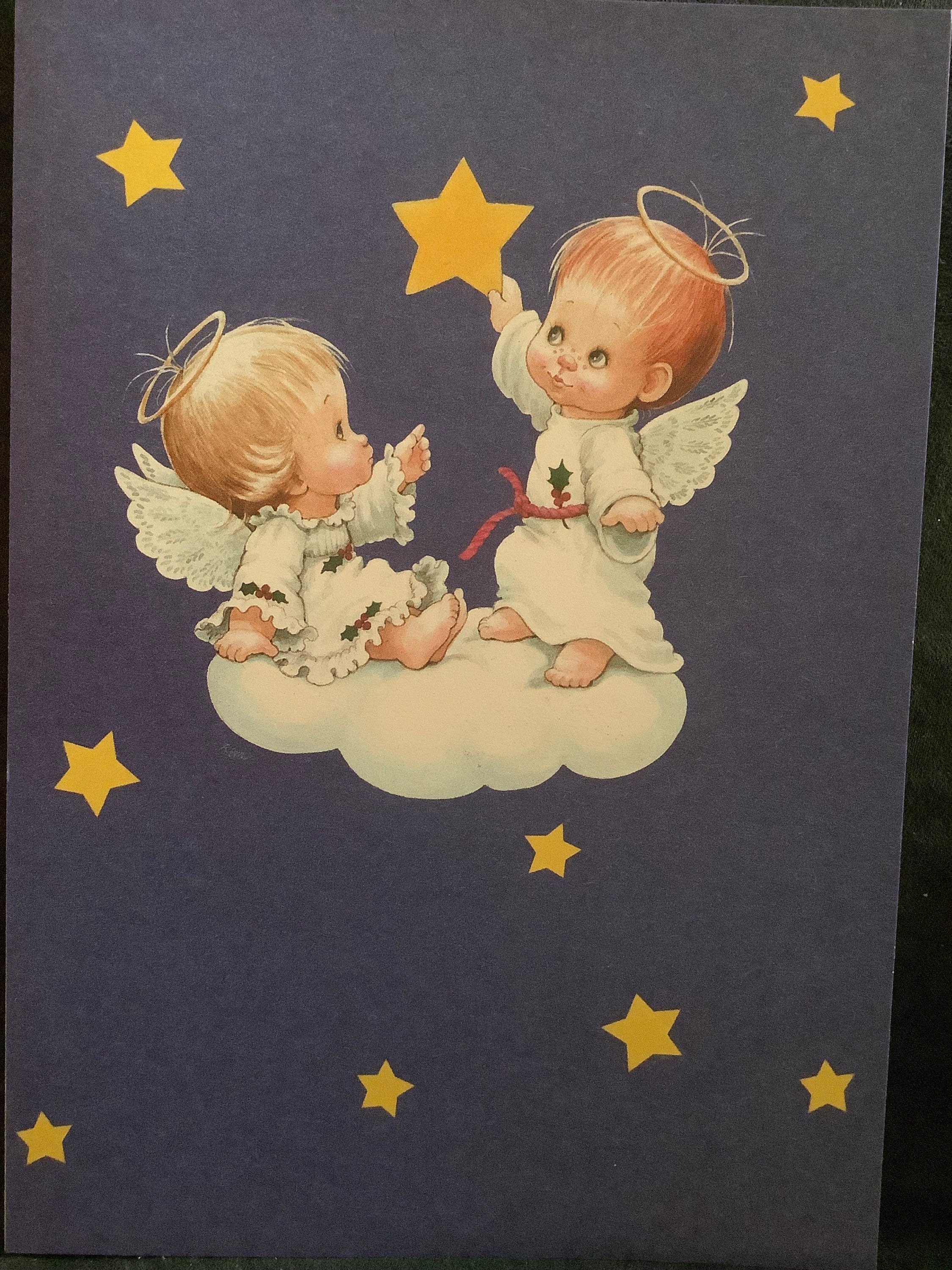 Vintage Christmas Card Angels Reaching for Stars by R. Morehead Unused ...