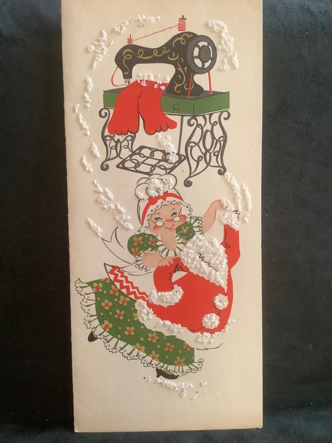 Vintage Christmas Card Sno Puff Mrs. Santa Claus Sewing Unused+env - Etsy
