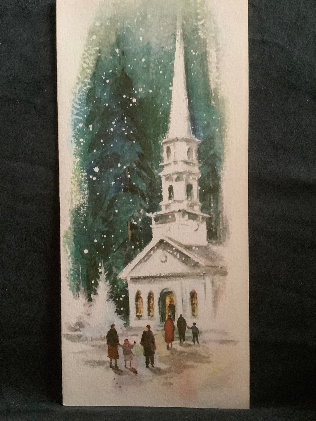 Vintage Christmas Card People Attending Church Unused+env - Etsy