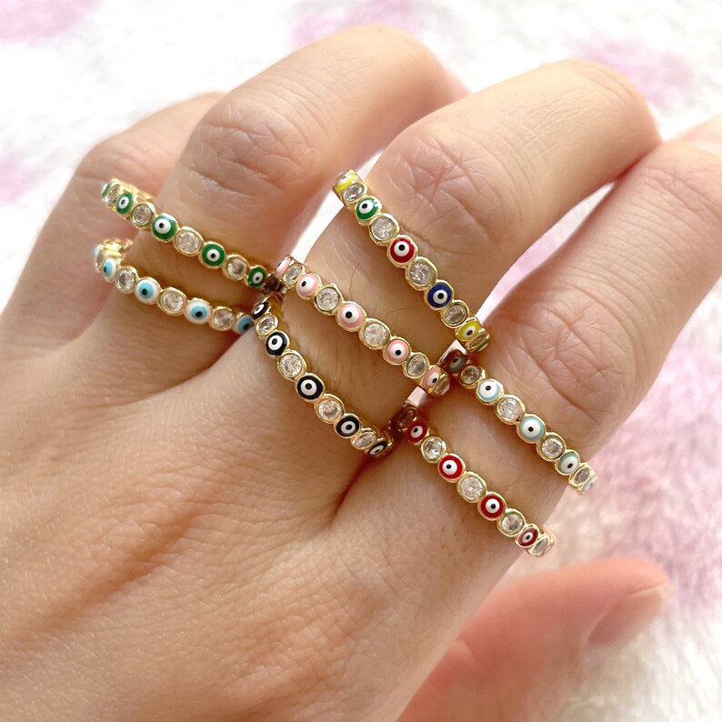Personalized Ojo Ring Gold Evil Eye Ring for Women Adjustable Stackable ...