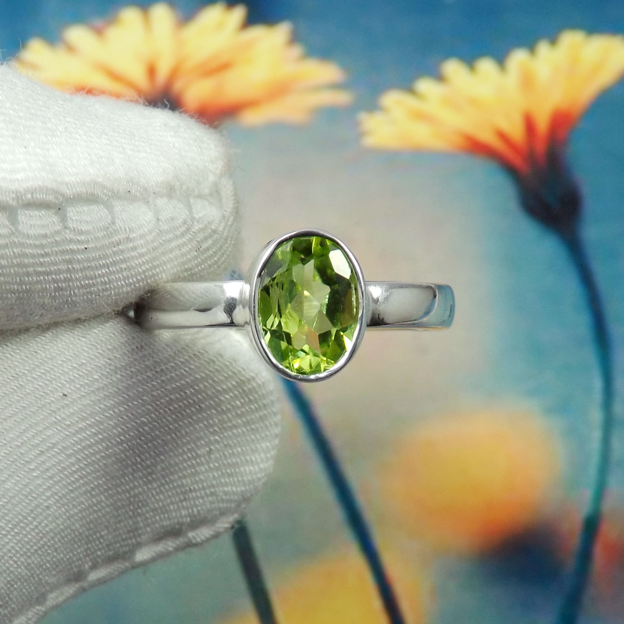 Genuine Peridot Ring Peridot Ring Women Ring 925 Silver | Etsy
