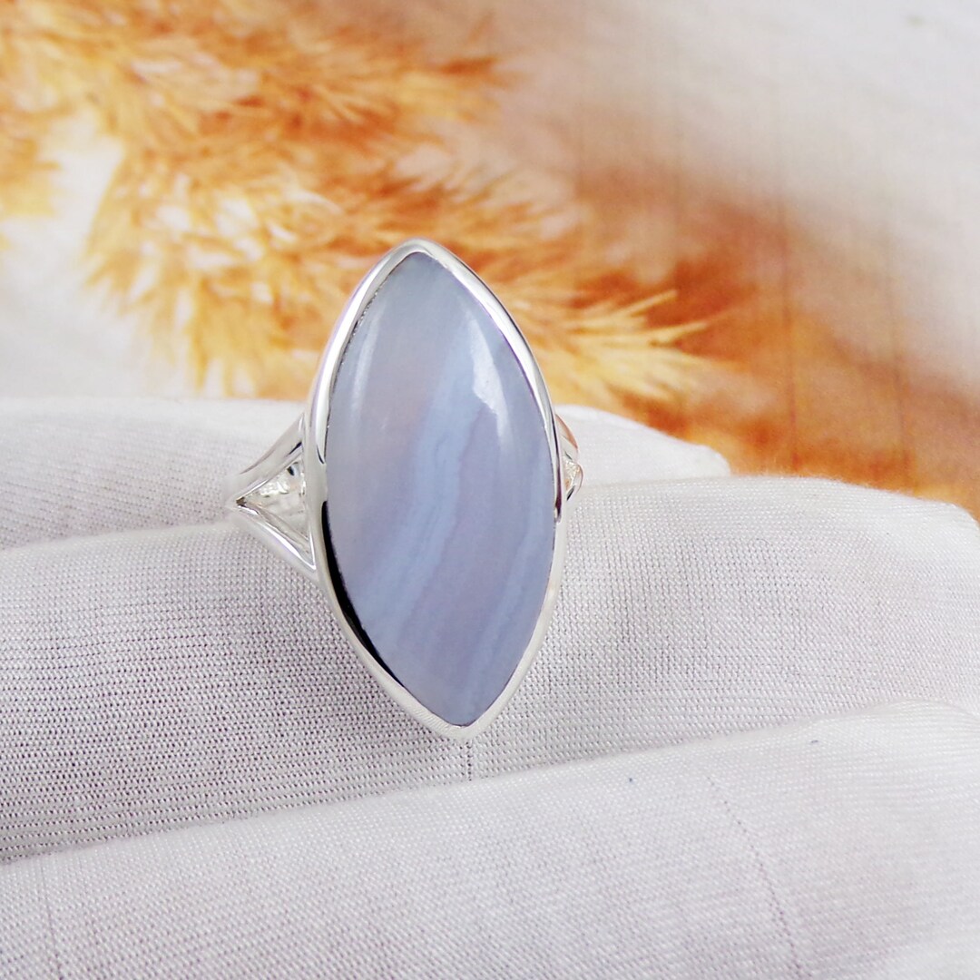 Blue Lace Agate Ring, Blue Lace Agate Rings, Solid 925 Silver Ring ...