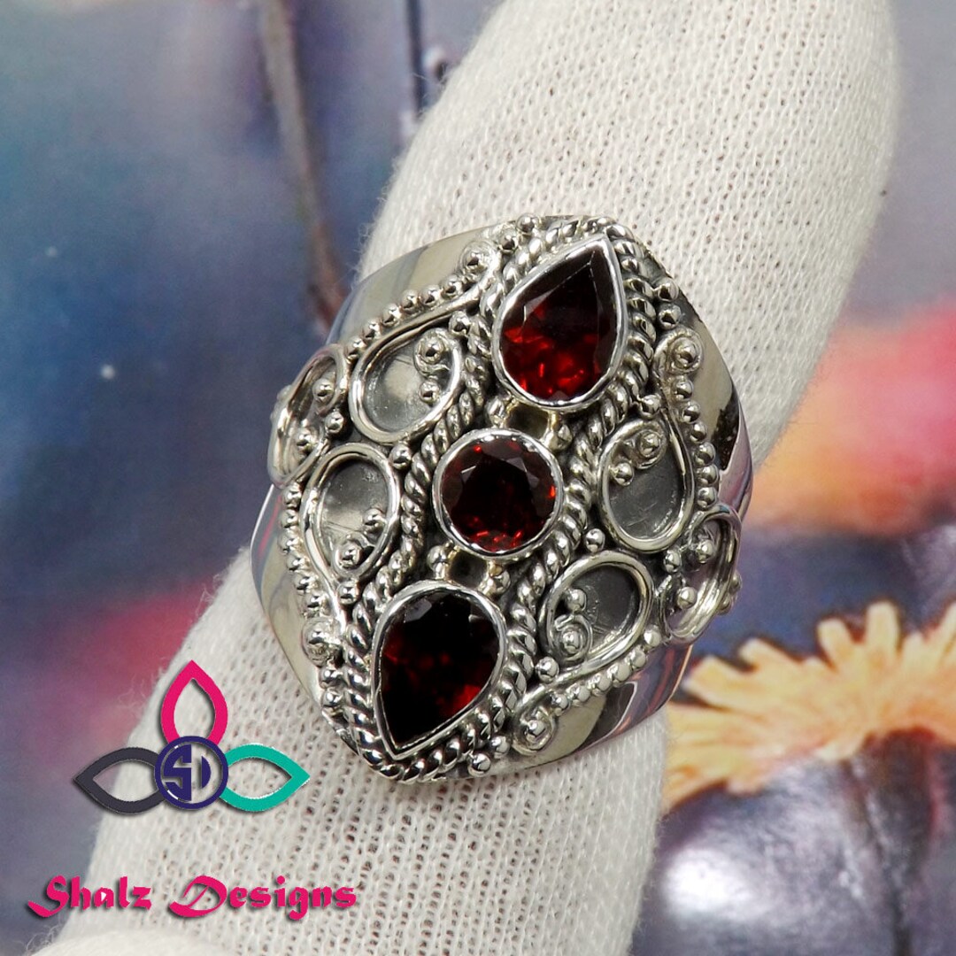 Garnet Ring, Huge Women Ring, 925 Sterling Silver Ring, Women Gemstone ...