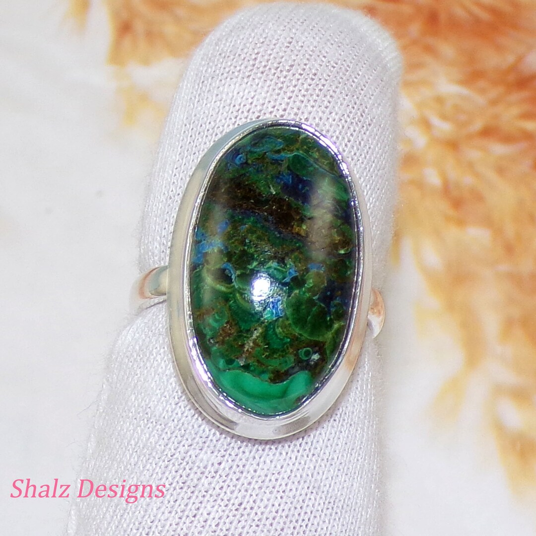 Natural Azurite Ring, Oval Gemstone Ring, 925 Sterling Silver Ring ...