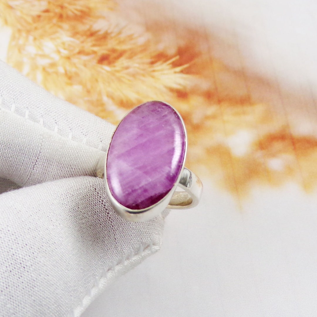 Natural Kunzite Ring, Oval Kunzite Rings, Christmas Gift, Kunzite ...