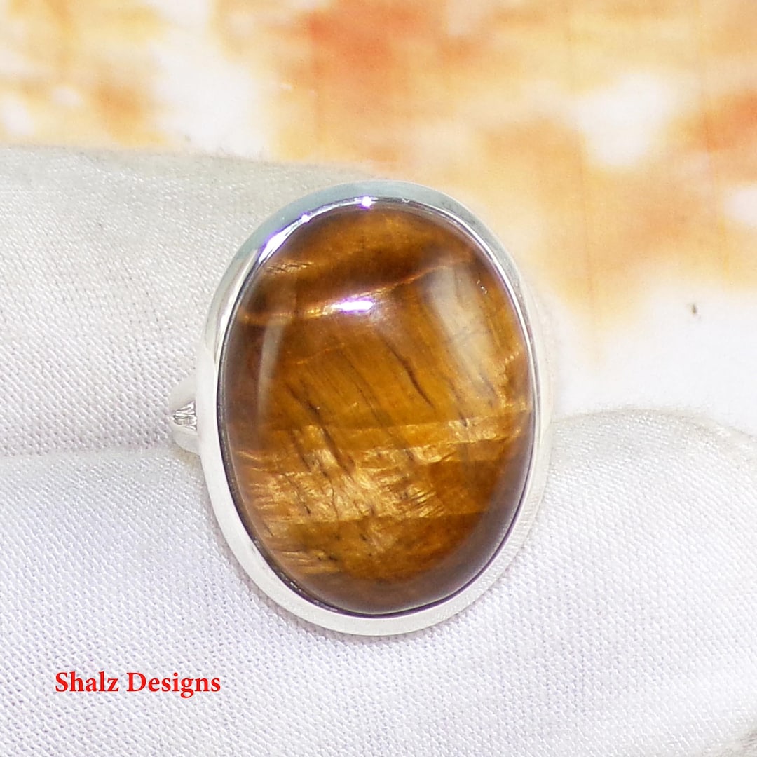 Mens Tiger Eye Signet Ring, 925 Sterling Silver Ring, Natural Energy ...