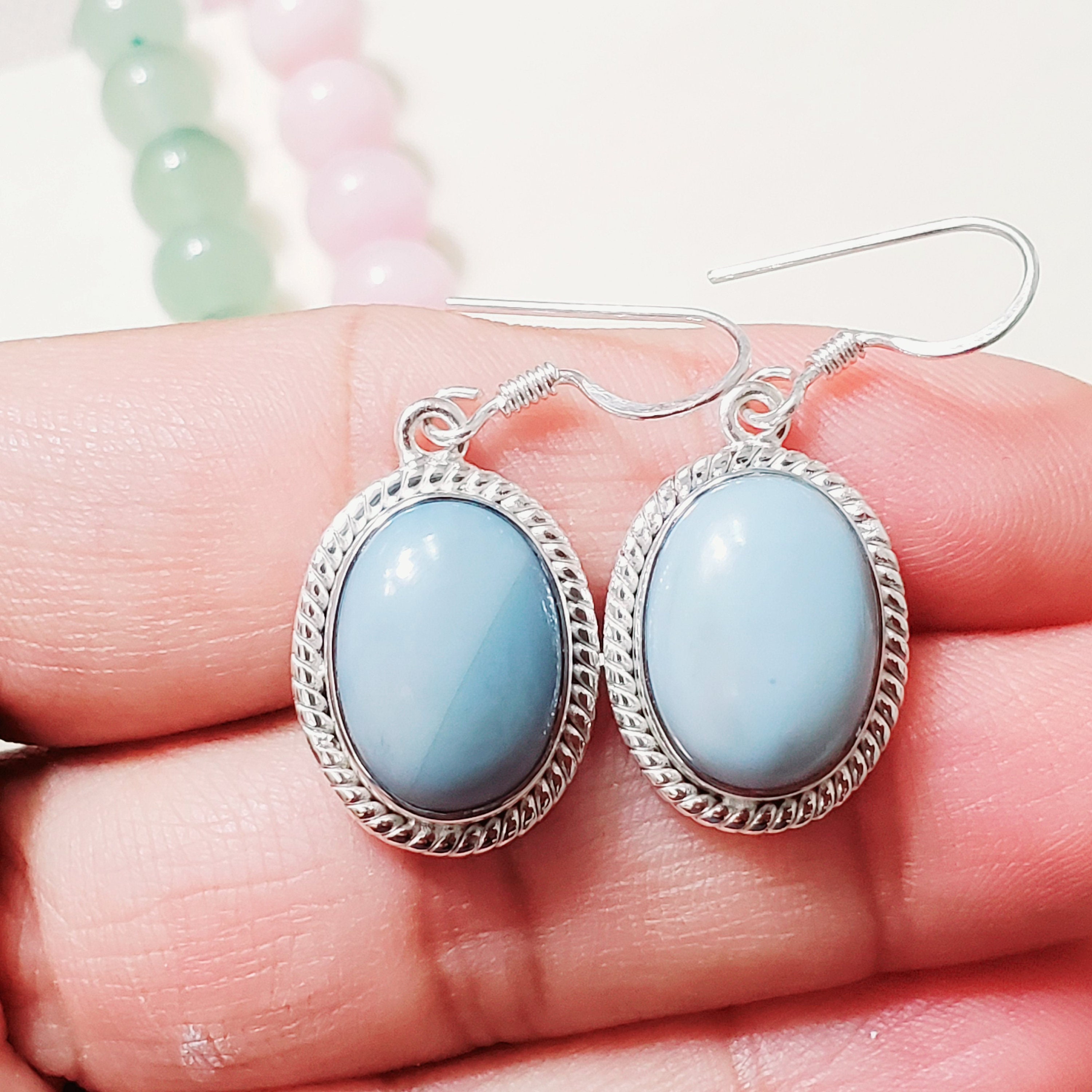 Blauer Opal Ohrring Blauer Stein Ohrring Massiver 925 Silber | Etsy