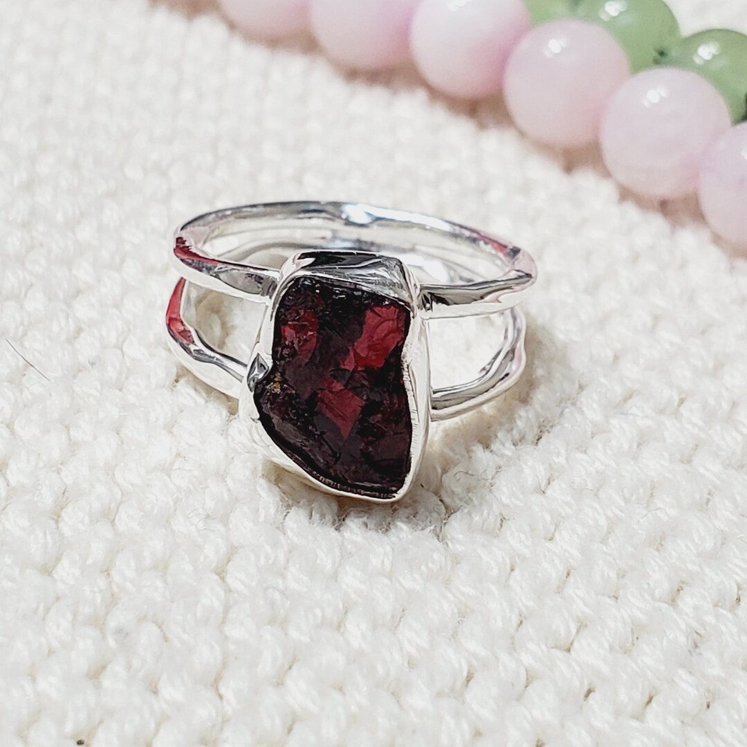 Rough Garnet Ring, Garnet Ring, Raw Garnet Ring, 925 Silver , Handmade ...