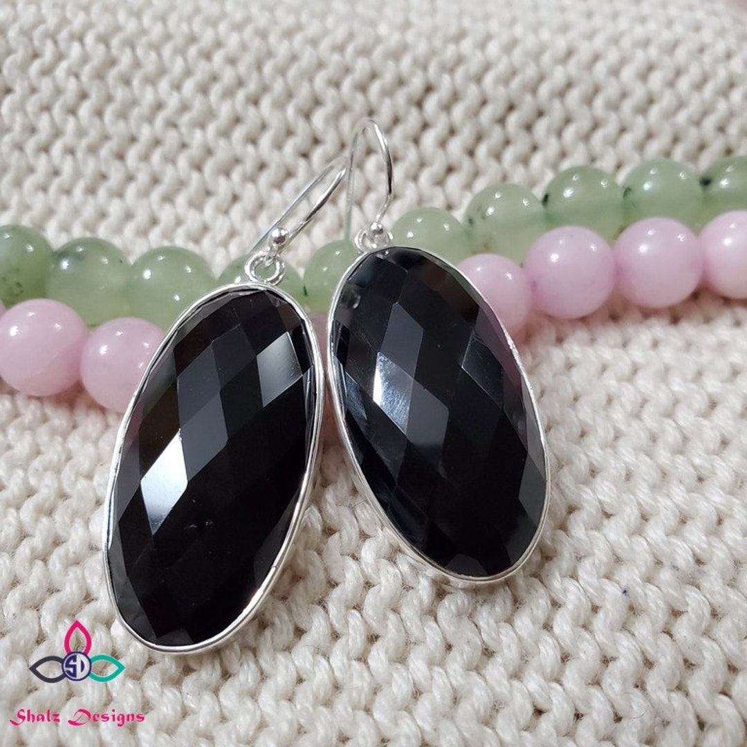 Huge Black Onyx Earrings, Big Onyx Earrings, 925 Sterling Silver ...