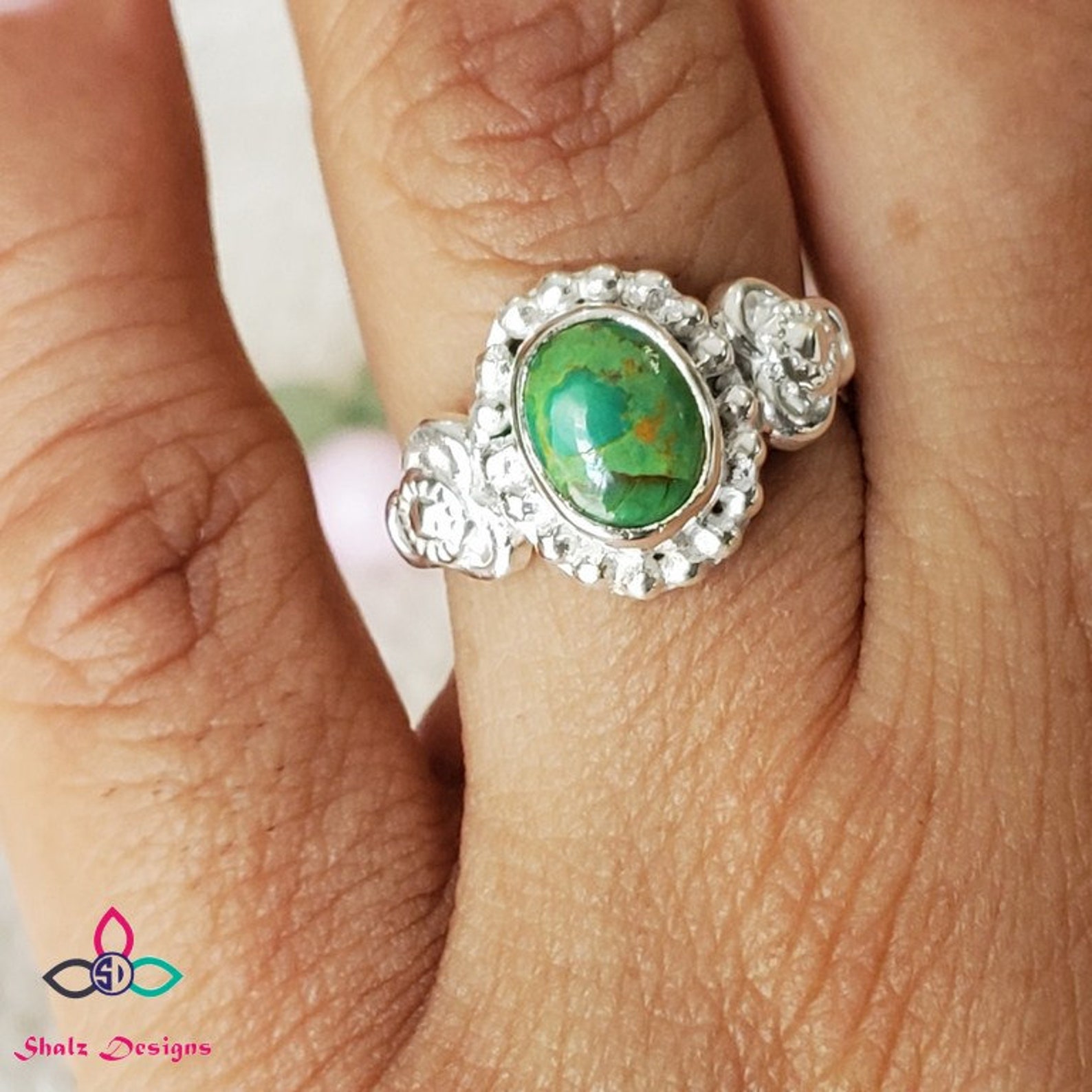Green Turquoise Ring Turquoise Ring Sterling Silver Ring - Etsy