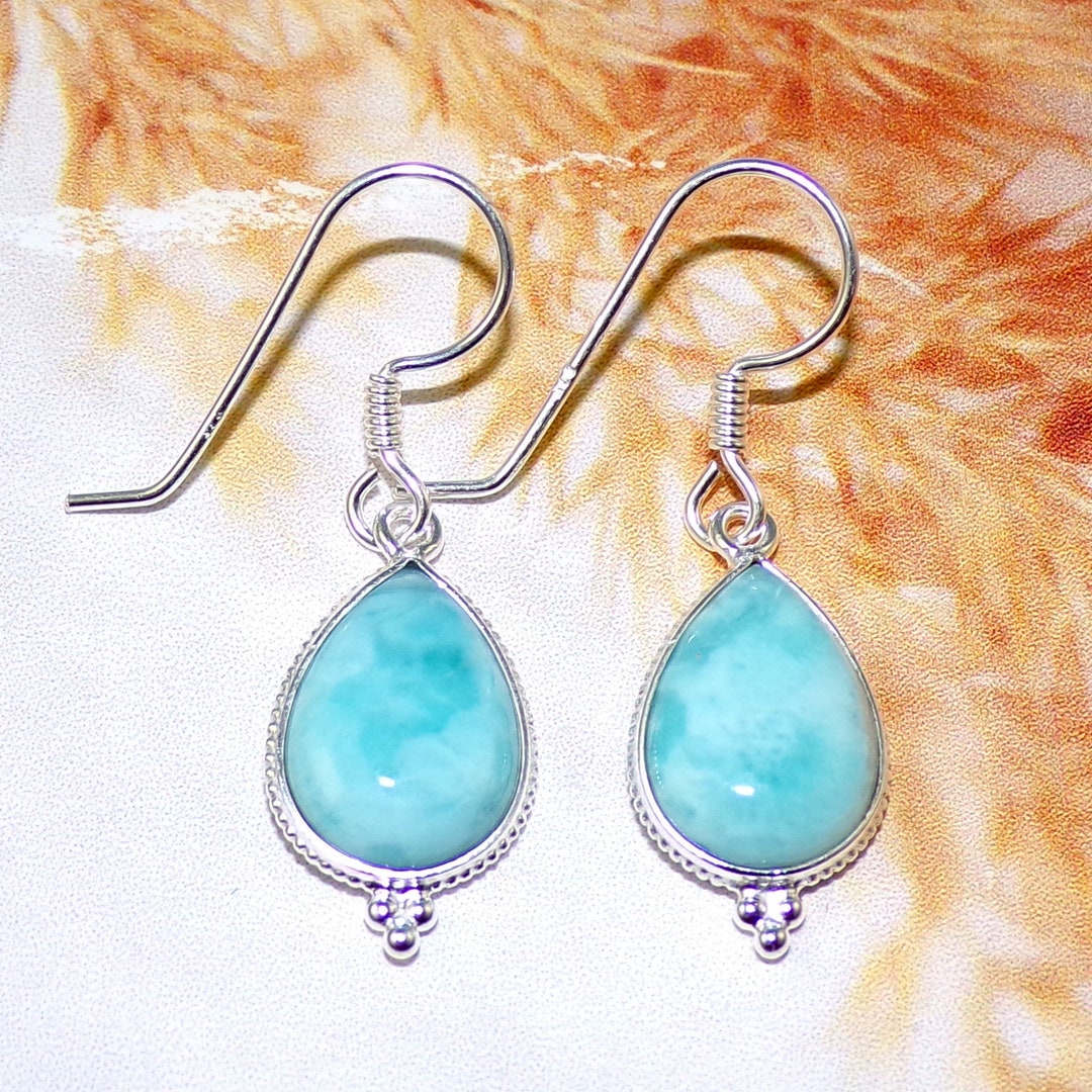 10x14mm Genuine Ocean Blue Larimar Earrings, Larimar Earrings, Larimar ...