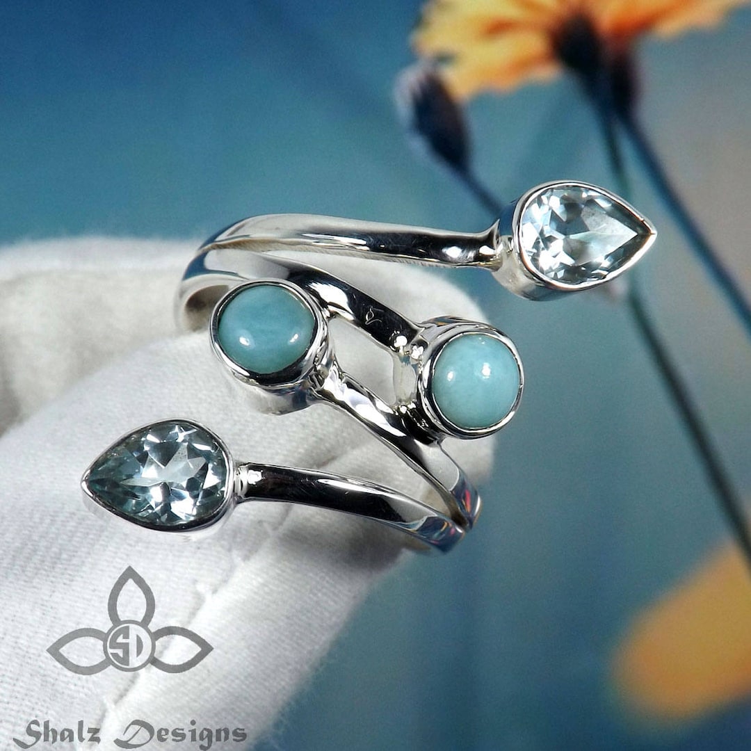 Anillo Larimar, Anillo De Piedras Preciosas Larimar, Piedra De Topacio ...