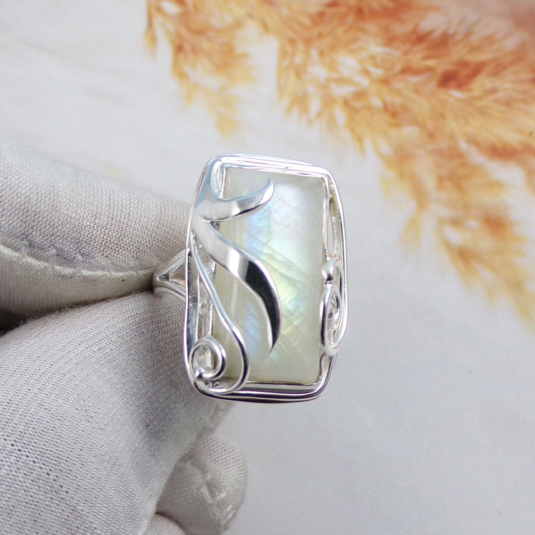 Huge Rainbow Moonstone Ring, AAA Rainbow Moonstone Ring, Designer Rings ...