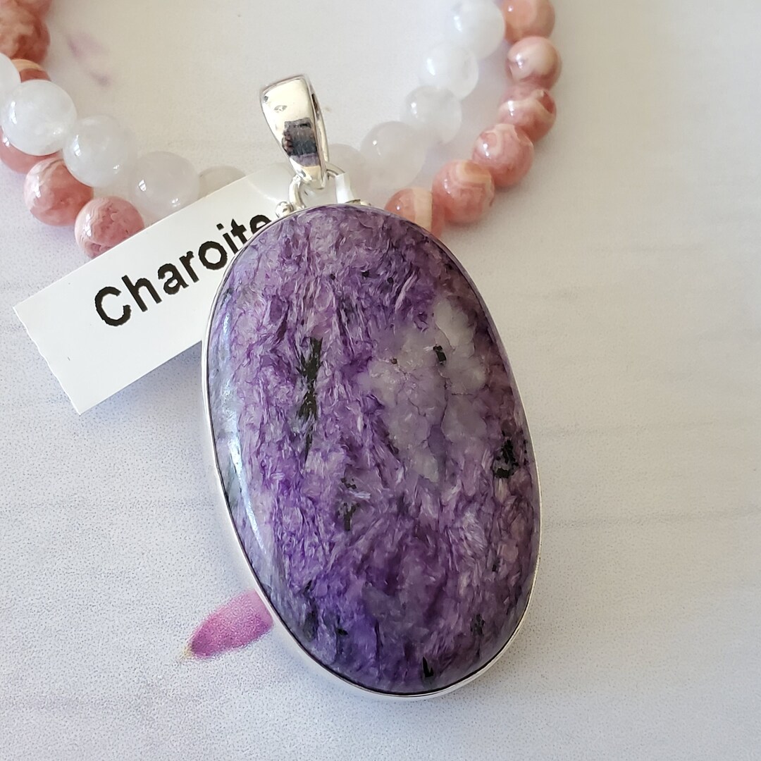 Huge Massive Charoite Pendant, Big Blue Charoite Pendant, Oval Charoite ...