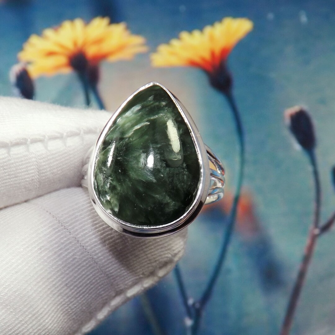 AAA Seraphinite Ring, Seraphinite Ring, 925 Silver Ring, Sterling ...