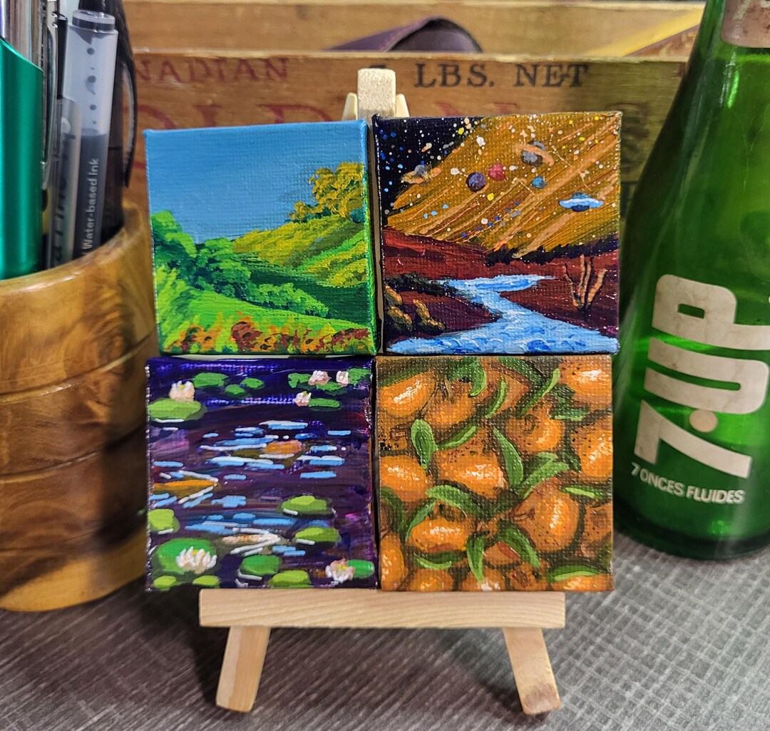 Miniature Canvas Painting: Koi Pond, Alien World, Clementines 2x2 ...