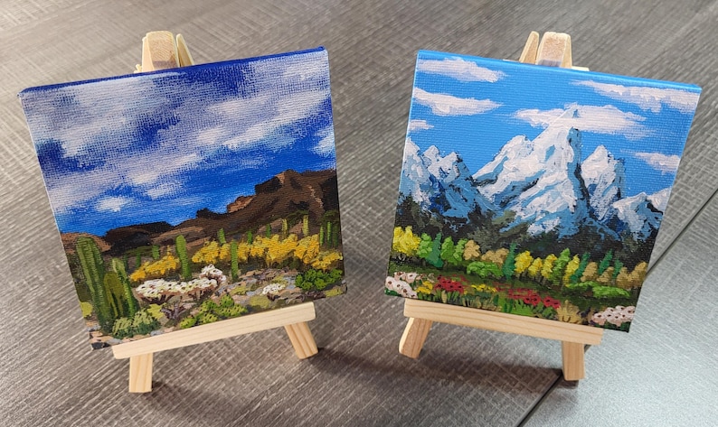 Miniature Acrylic Landscape Paintings 4x4 Inches Original Mini Canvas ...