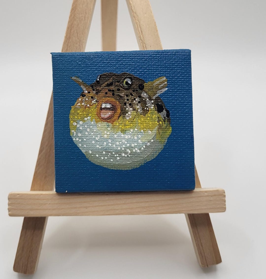 Puffer Fish Expanded Silly Fish Teeth Miniature Acrylic Fish Paintings ...