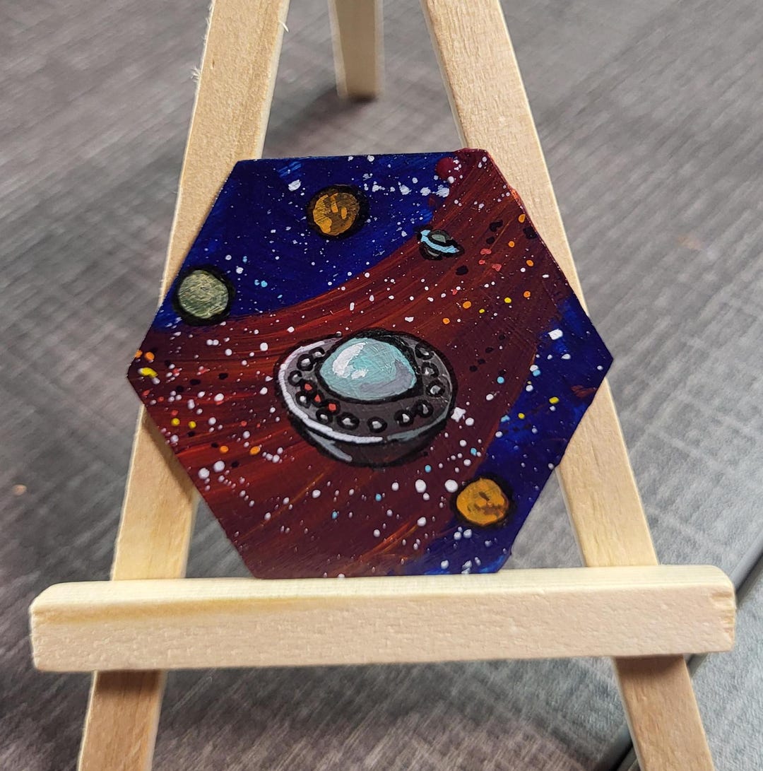 Space Ship Spacescape Stars Planets Tiny Acrylic Paintings 2.2x2 Inches ...