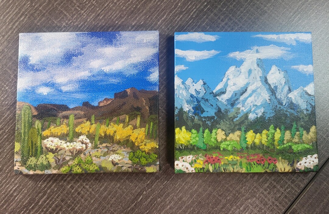 Miniature Acrylic Landscape Paintings 4x4 Inches Original Mini Canvas ...