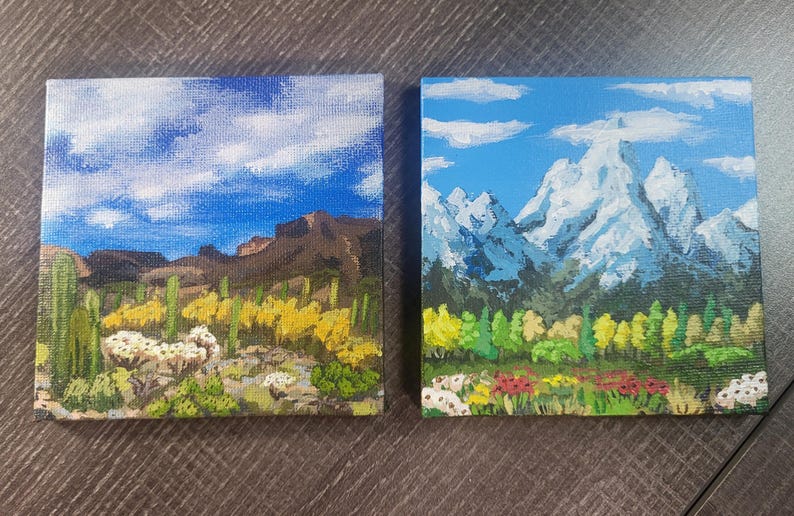 Miniature Acrylic Landscape Paintings 4x4 Inches Original Mini Canvas ...