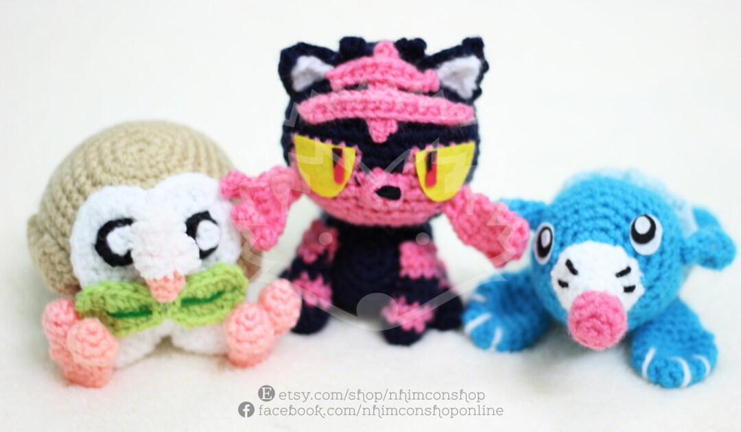 Rowlet Litten Popplio Pokemon Sun Moon Alola Starter Chibi Plushie Amigurumi Stuffed Toy Doll ...