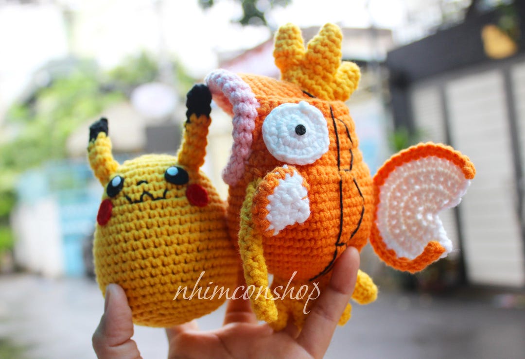 Pika in Magicarf Hood Pokemon Chibi Plushie Amigurumi Stuffed Toy Doll ...