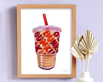 Iced Coffee Poster, Dunkin Donuts Inspired Poster, Coffee Lovers ...