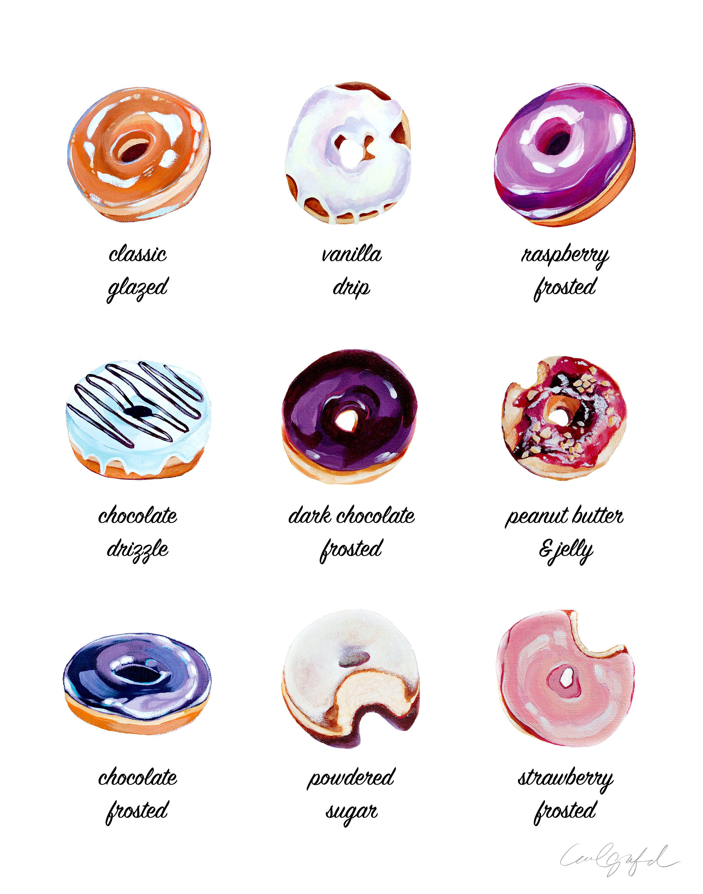Donut Print nine Donuts by Laurel Greenfield Art food Art - Etsy