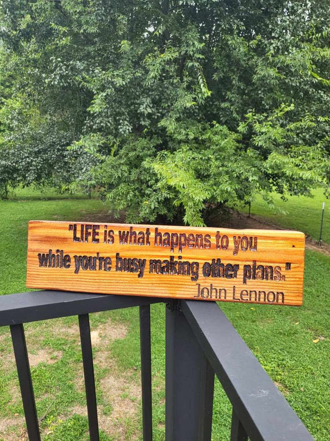 John Lennon Life Lessons Quote Carved Wooden Small Plaque Old Wood Blue ...