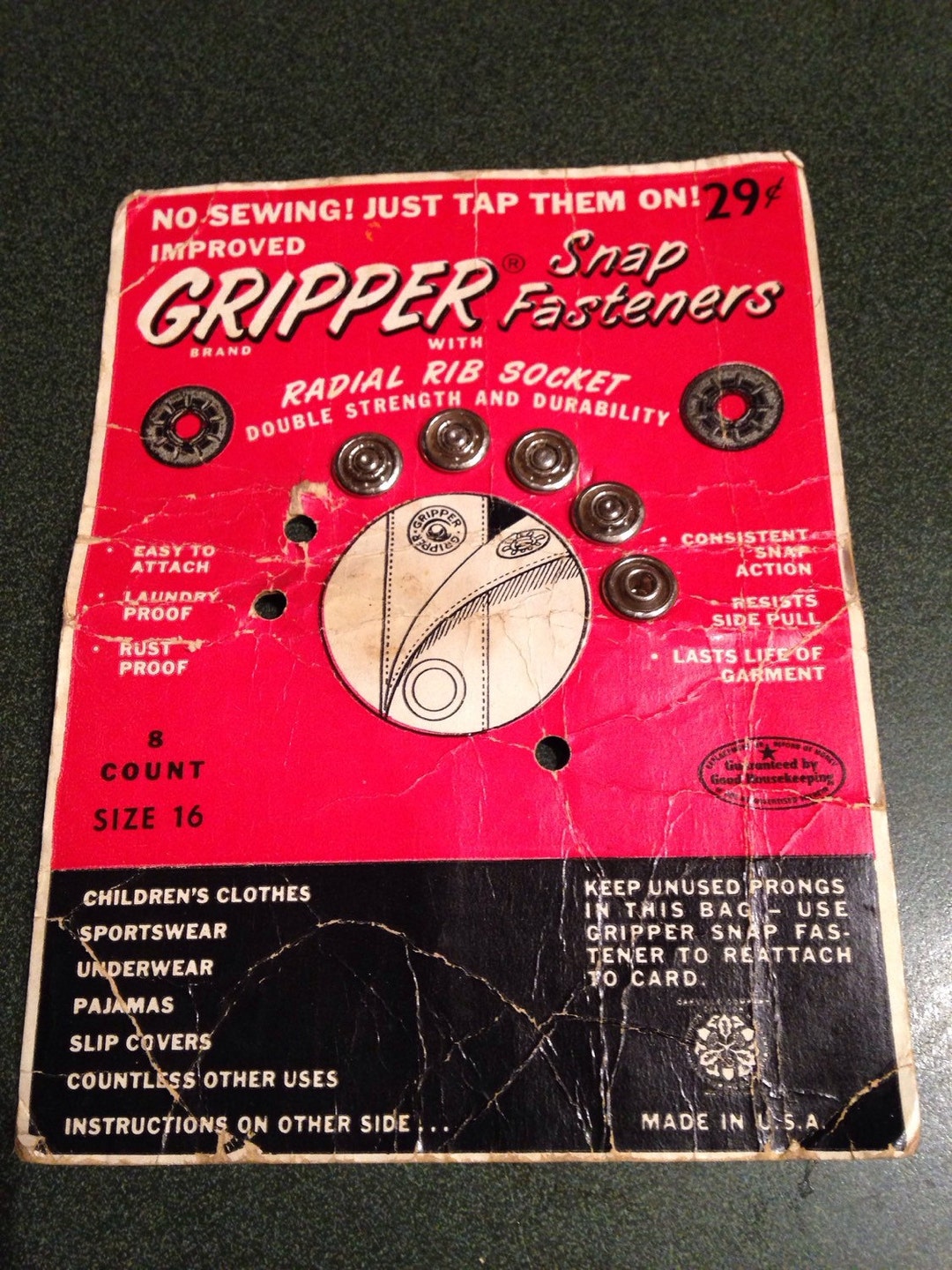 Sewing Snaps Vintage Gripper Snap Fasteners Radial Rib Socket Snap Good ...