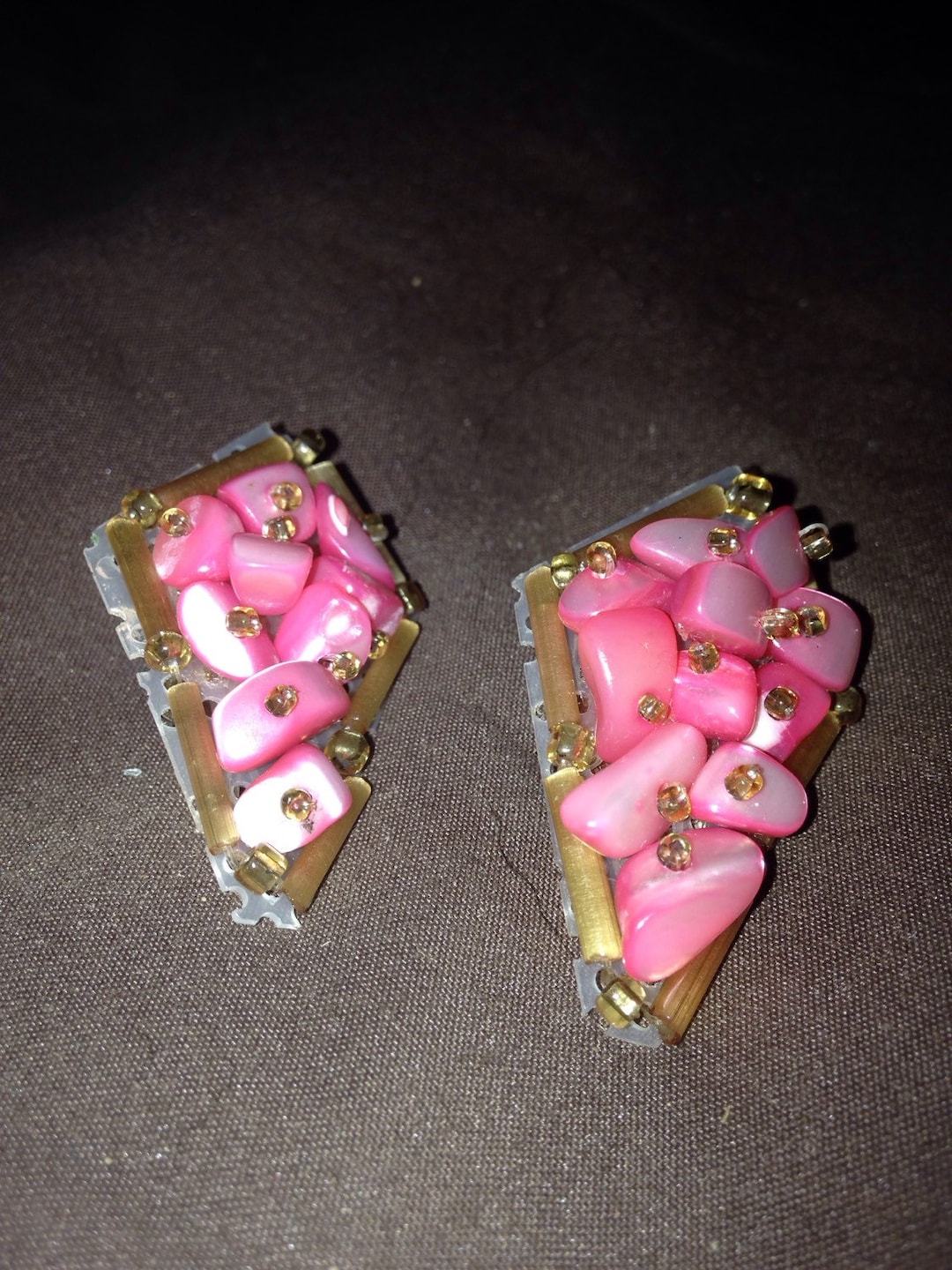 Pink Clip on Earrings Vintage Retro Clip Shell Beads Costume Jewelry ...