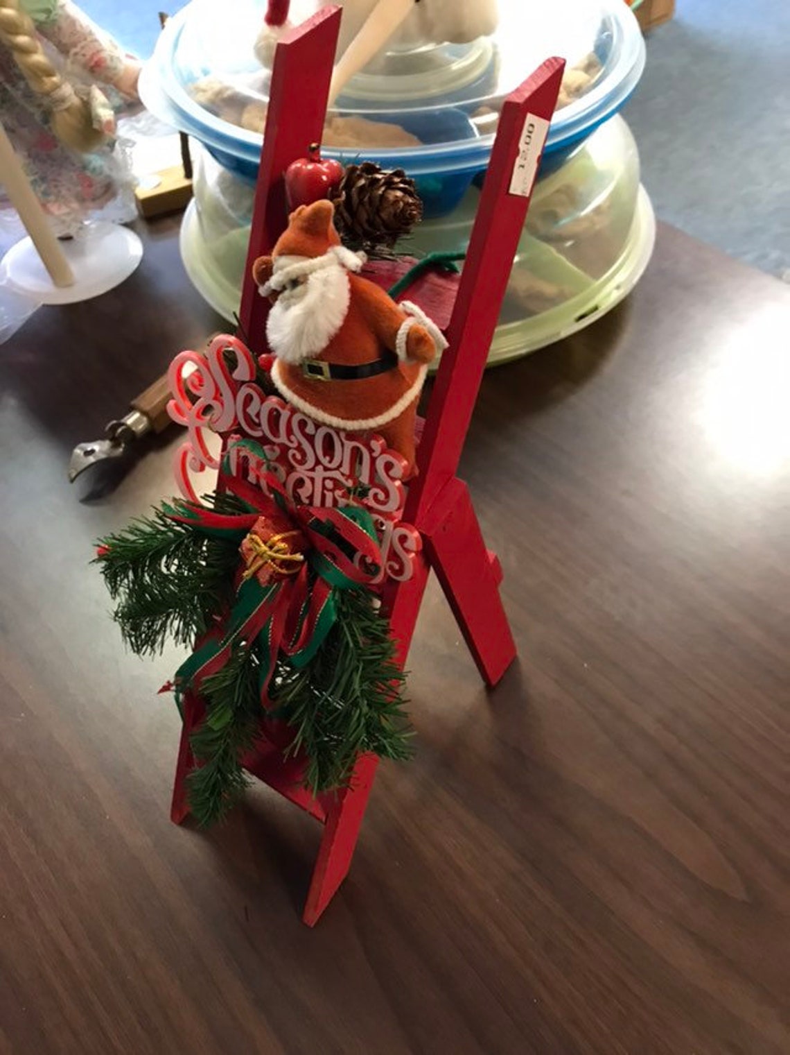 Christmas Red Ladder Antique Papa Noel Vintage Holiday Table - Etsy