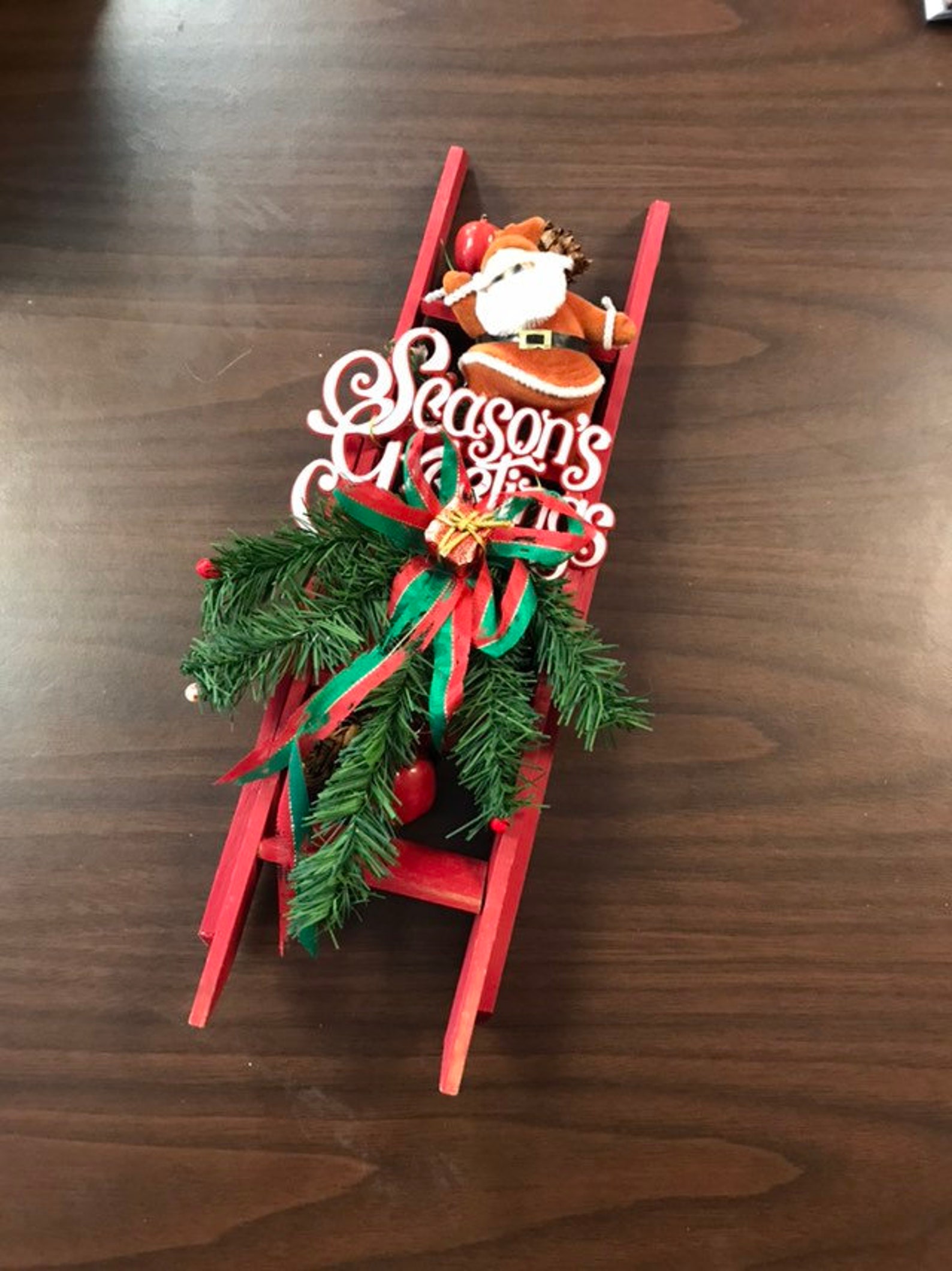 Christmas Red Ladder Antique Papa Noel Vintage Holiday Table - Etsy