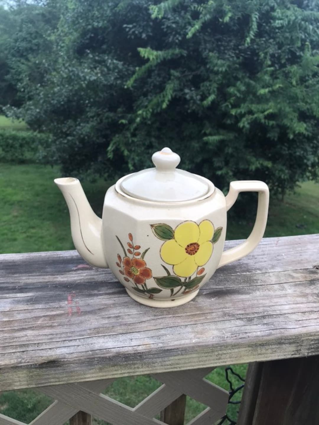 Teapot Made in Japan Original Hand Painted Floral Design Yellow Orange ...