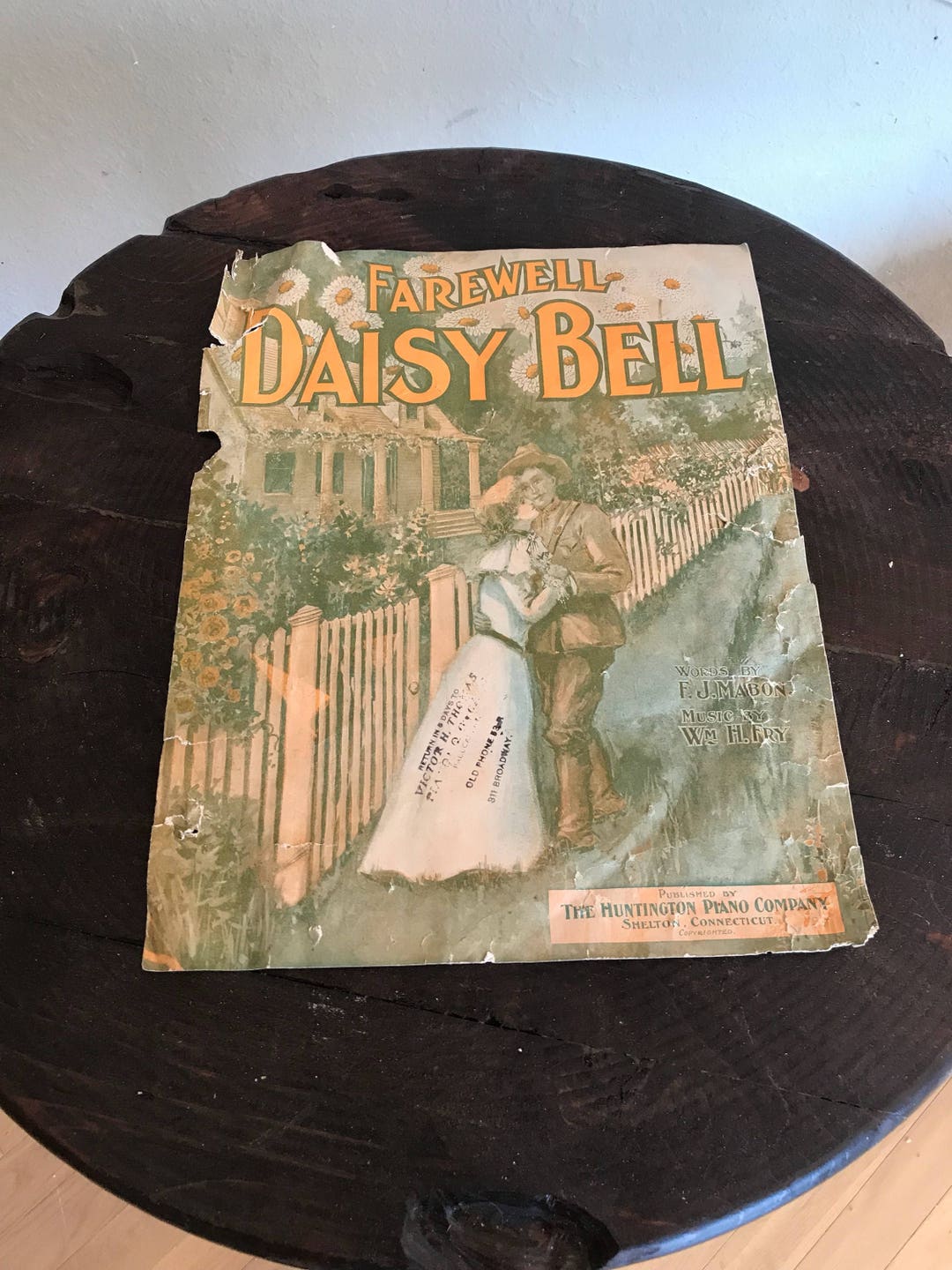Sheet Music Farewell Daisy Bell Early 1900s Antique Huntington Piano ...