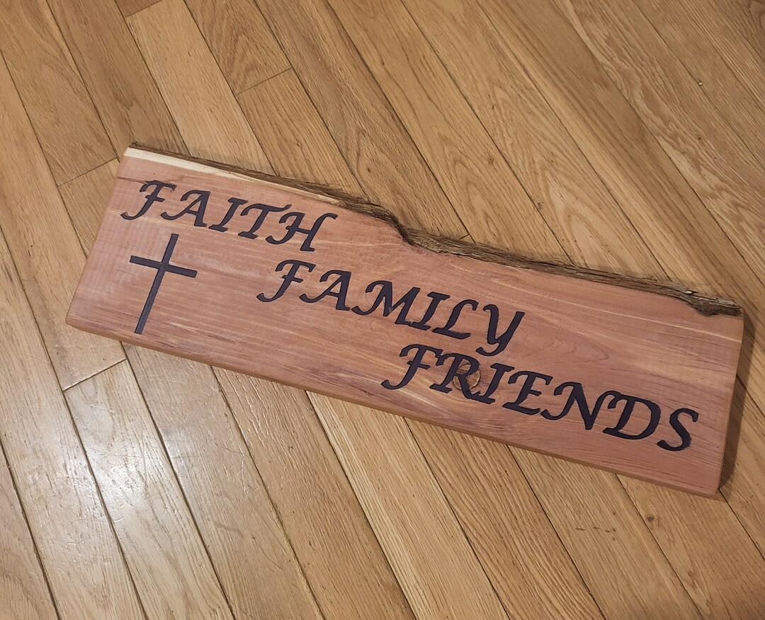 Faith Family Friends Wooden Sign With Cross - Carved Wood Wall Decor - Etsy