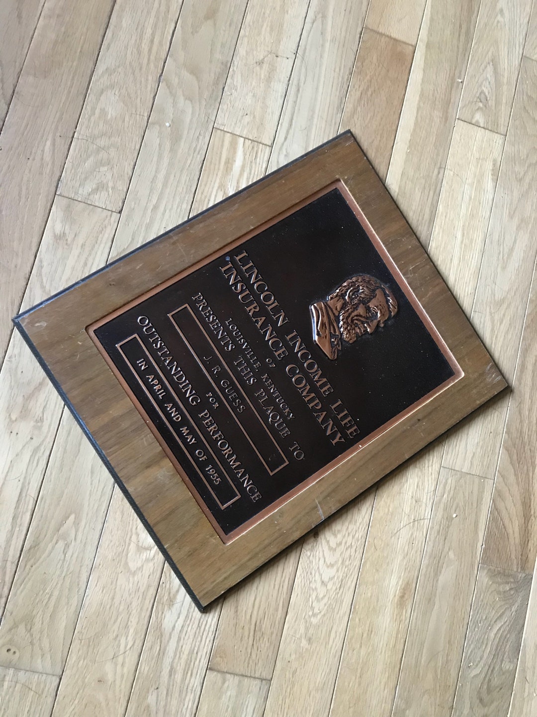 Abraham Lincoln Life Insurance Award Plaque - 1955 Sales Achievement - Etsy