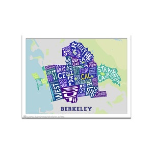 Berkeley Typographic Neighborhood Maps - Collegiate Colors - Etsy
