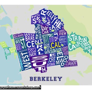 Berkeley Typographic Neighborhood Maps - Collegiate Colors - Etsy