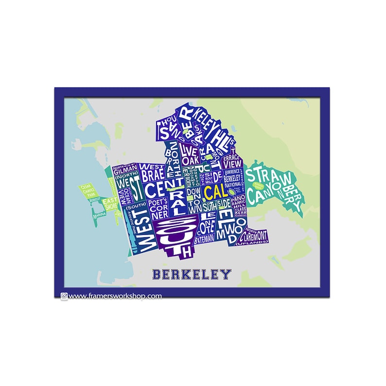 Berkeley Typographic Neighborhood Maps - Collegiate Colors - Etsy