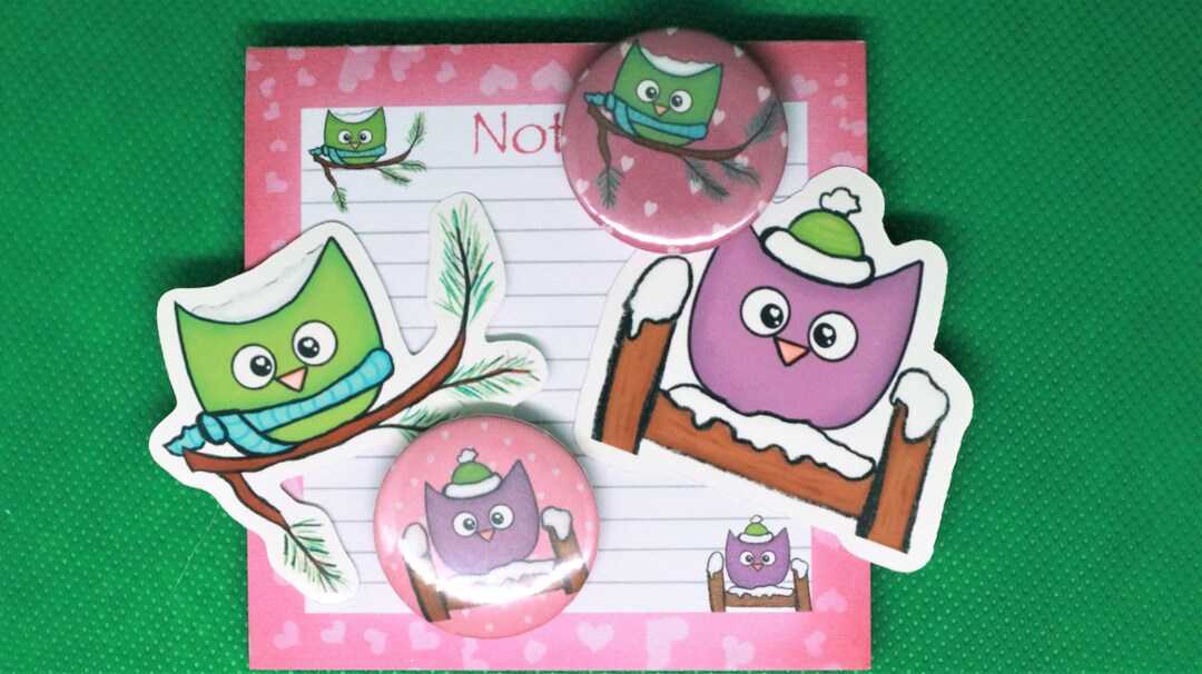 Notepad Small Winter Owl Notepad Winter Owl Button Winter Owl Sticker ...