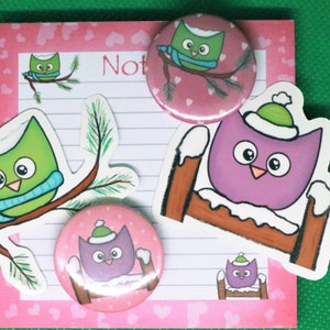 Notepad Small Winter Owl Notepad Winter Owl Button Winter Owl Sticker ...