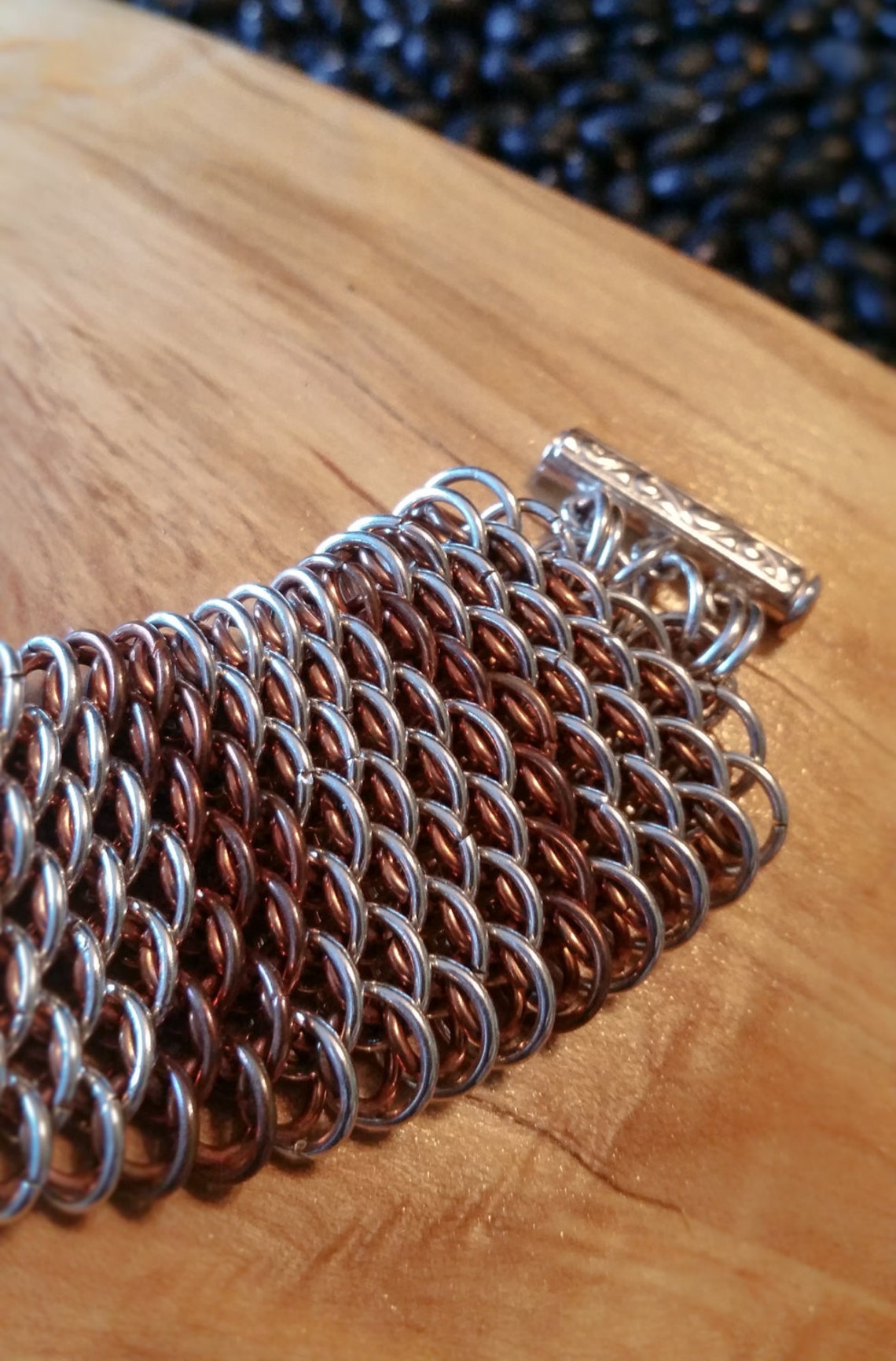 Silver and Copper Dragon Scale Chainmail Cuff Bracelet Unisex Long - Etsy