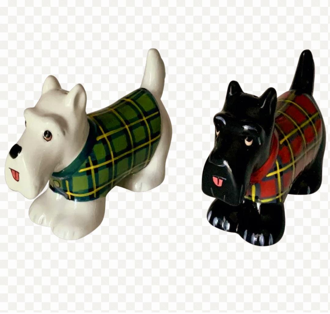 Vintage Scottie Dog Plaid Clay Art Salt & Pepper Shakers - Etsy