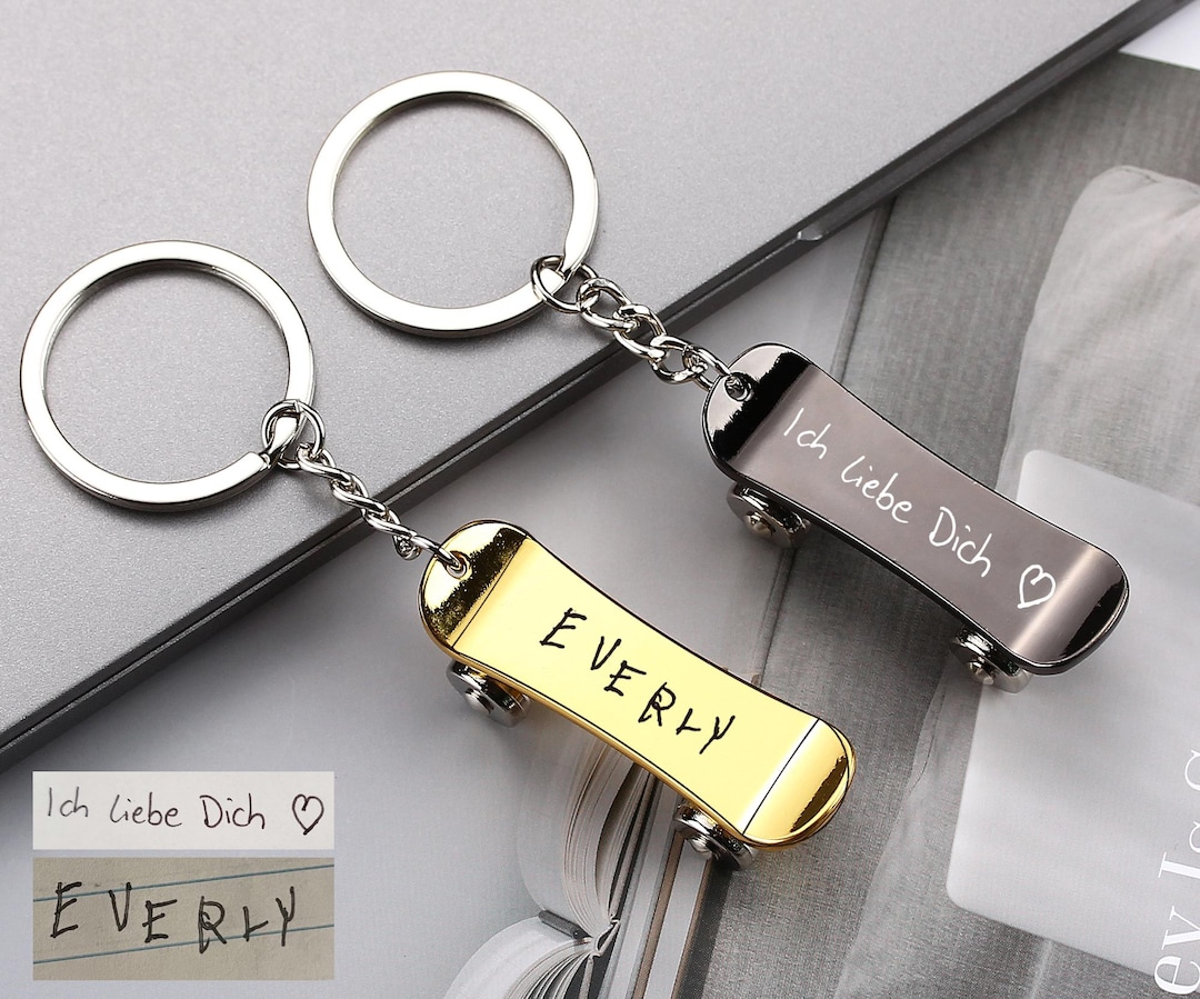Personalized Skateboard Keychain, Engrave Actual Handwriting Keychain ...