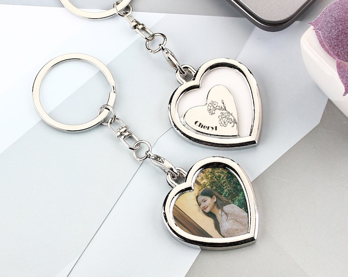 Heart Photo Keychain, Custom Photo Keychain, Resin Photo Keychain With ...