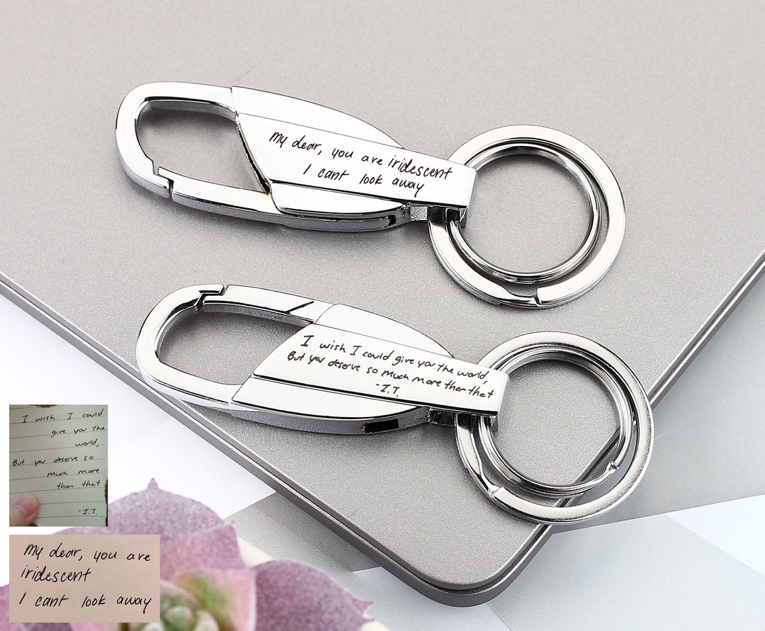 Engraved Actual Handwriting Keychain, Carabiner Customized Keychain ...