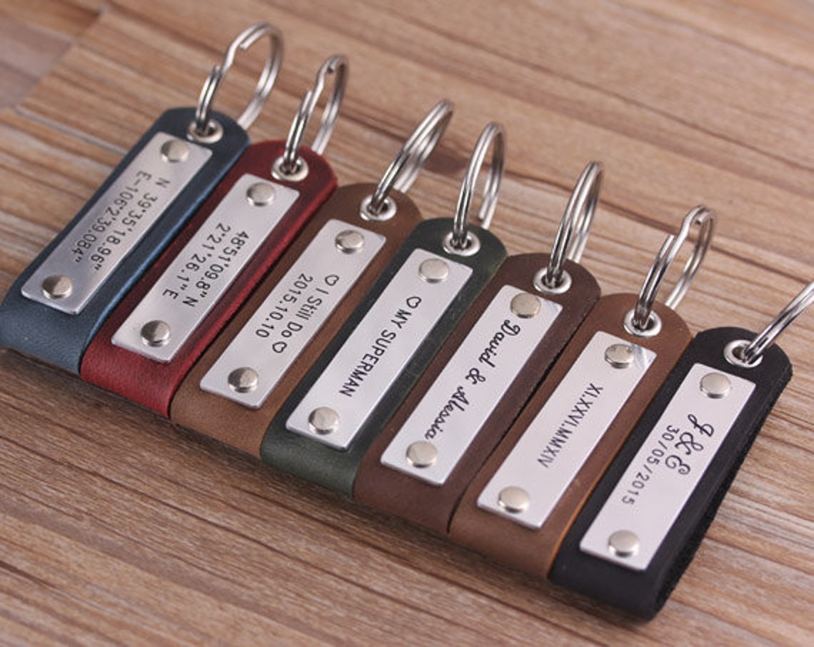 Personalized Leather Mens Keychain Hand Stamped Leather Key - Etsy