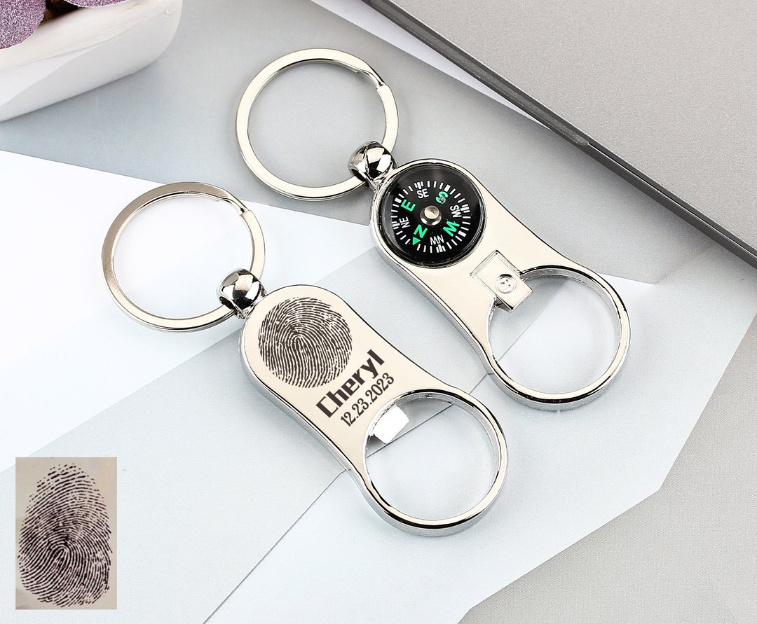 Compass Fingerprint Keychain, Real Fingerprint Personalized Keyring ...